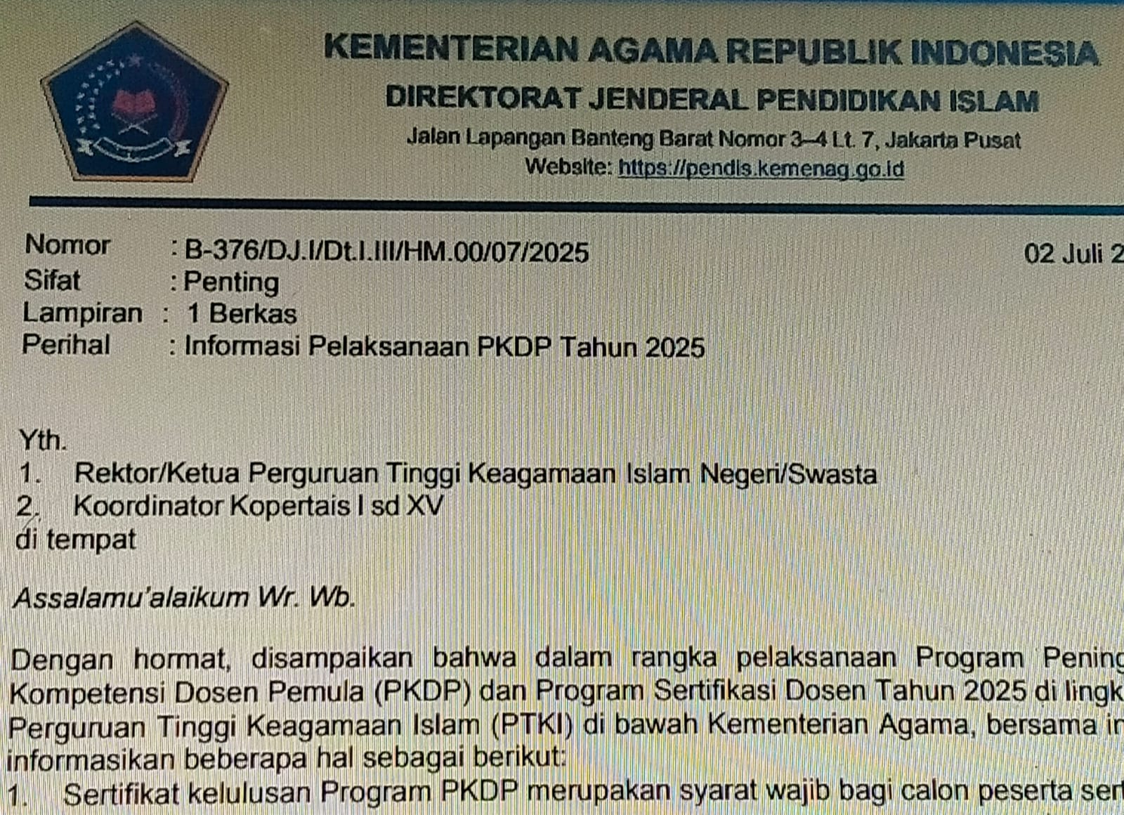 Jadi Syarat Wajib Sertifikasi Dosen, Kemenag Buka Pendaftaran PKDP Tahun 2025, Berikut Jadwalnya